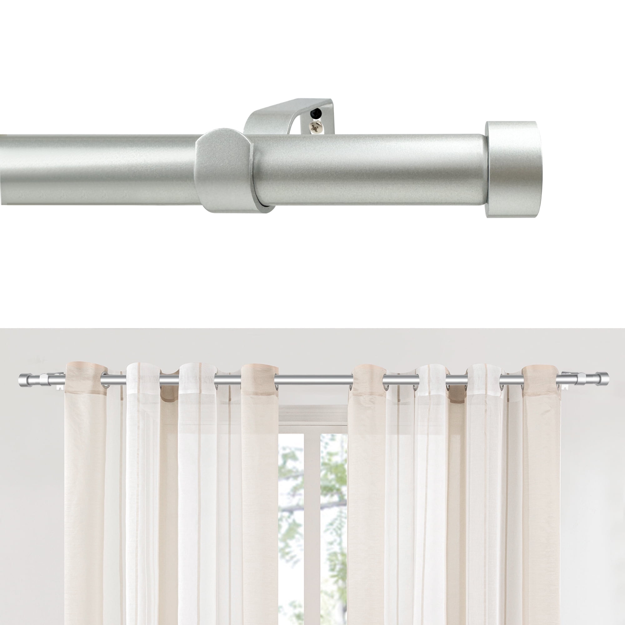 MaKefeile Classic 48-144 Inch Silver Curtain Rods Heavy duty Single ...