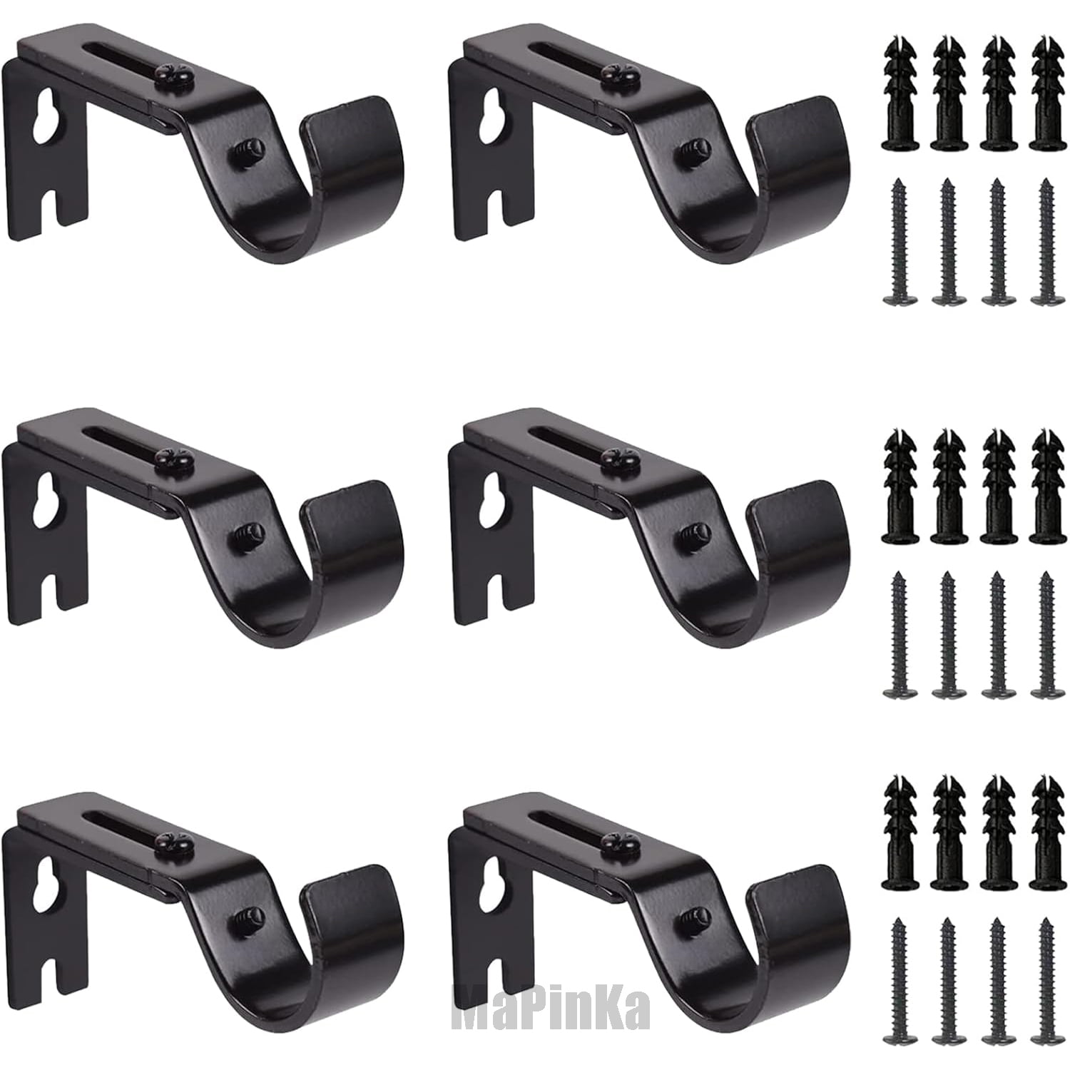 MaPinKa Adjustable Curtain Rod Bracket - Set of 6, Sturdy Metal Single ...