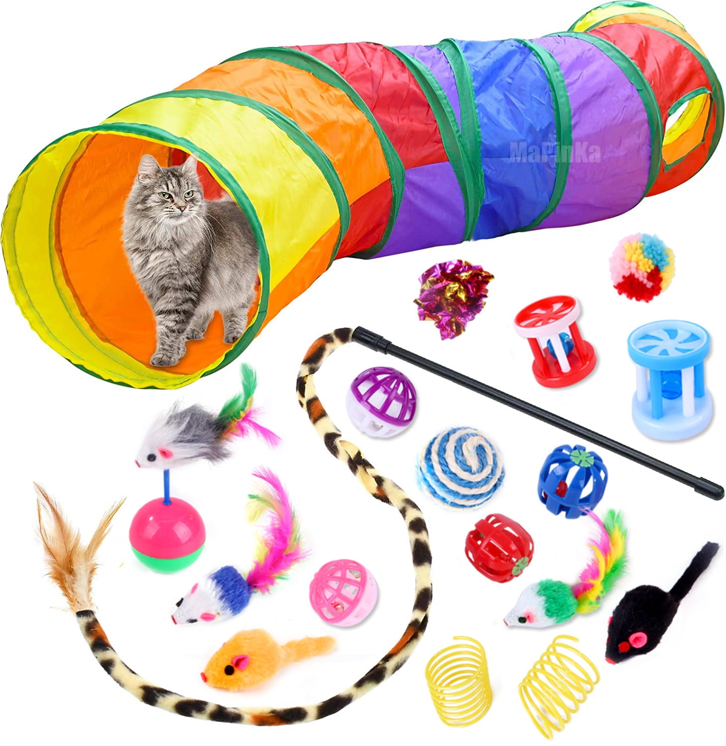 MaPinKa Cat Toys Kitten Toys with Rainbow Tunnel, Fluffy Mouse ...