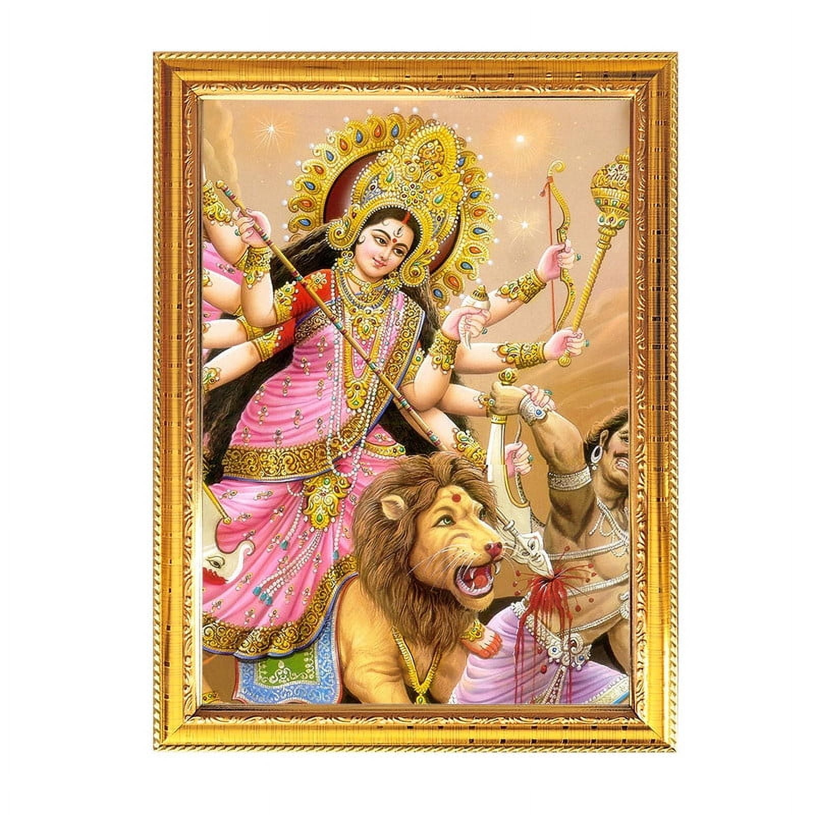 Maa Durga God Photo With Golden Frames For Pooja Indian Worship ...