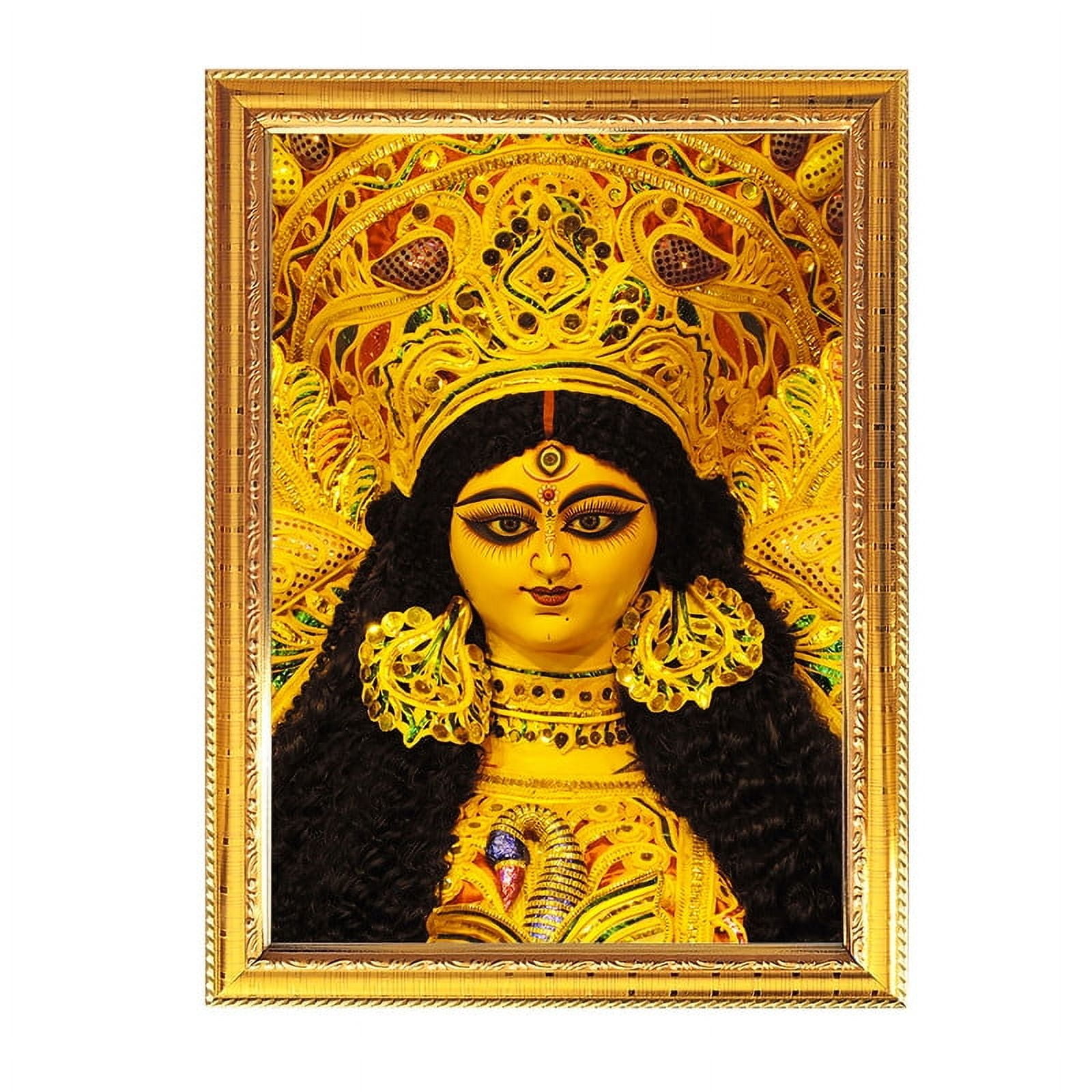 Maa Durga Golden Photo Frame for Pooja Indian with a religious or ...