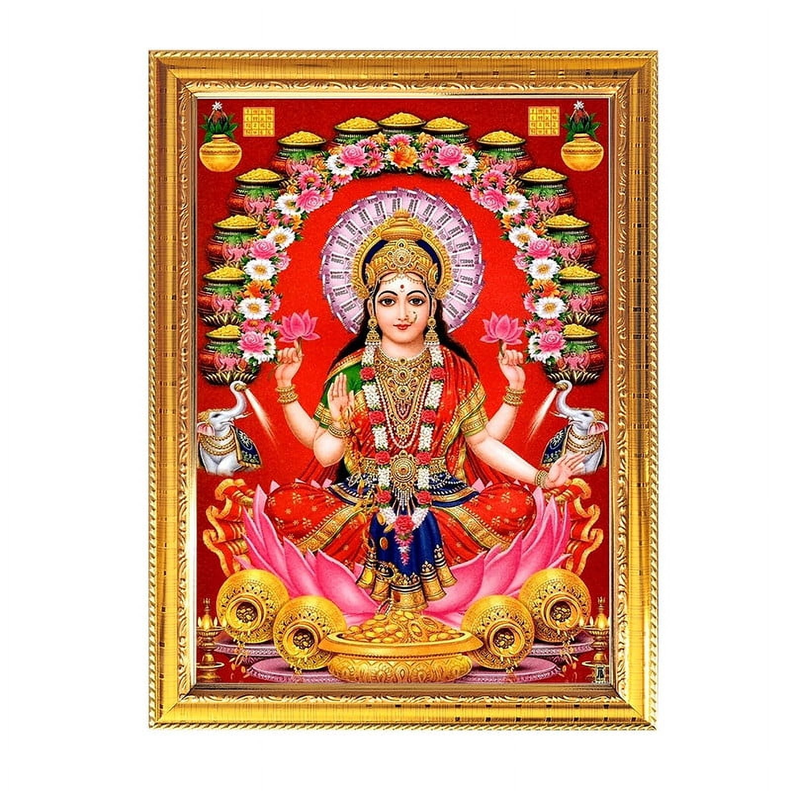 Maa Gaja Lakshmi Goddess Photo With Golden Frame for Indian Pooja Hindu ...