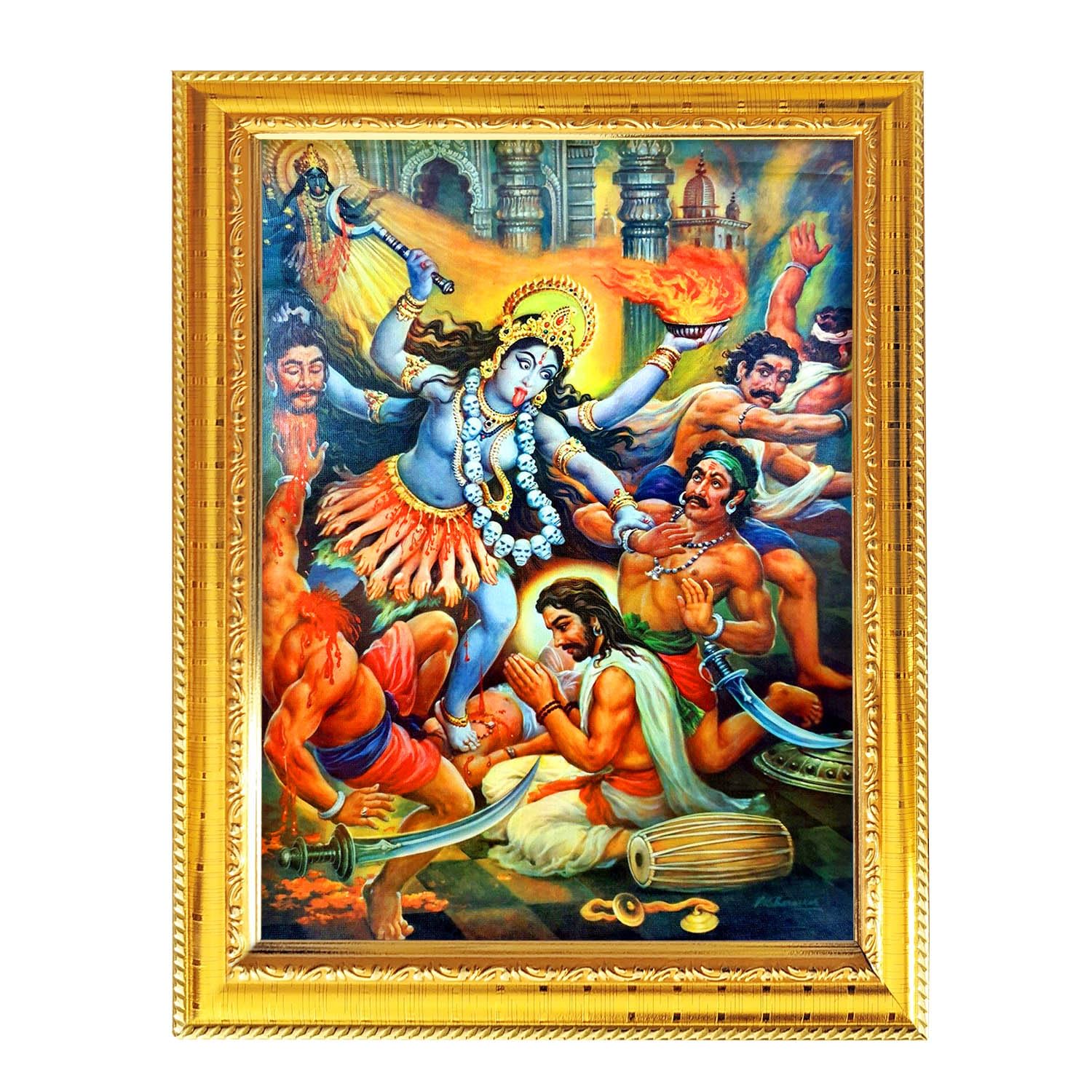 Maa Kali Indian Goddess Photo With Golden Frames Wall Table 8.3X6.5 ...