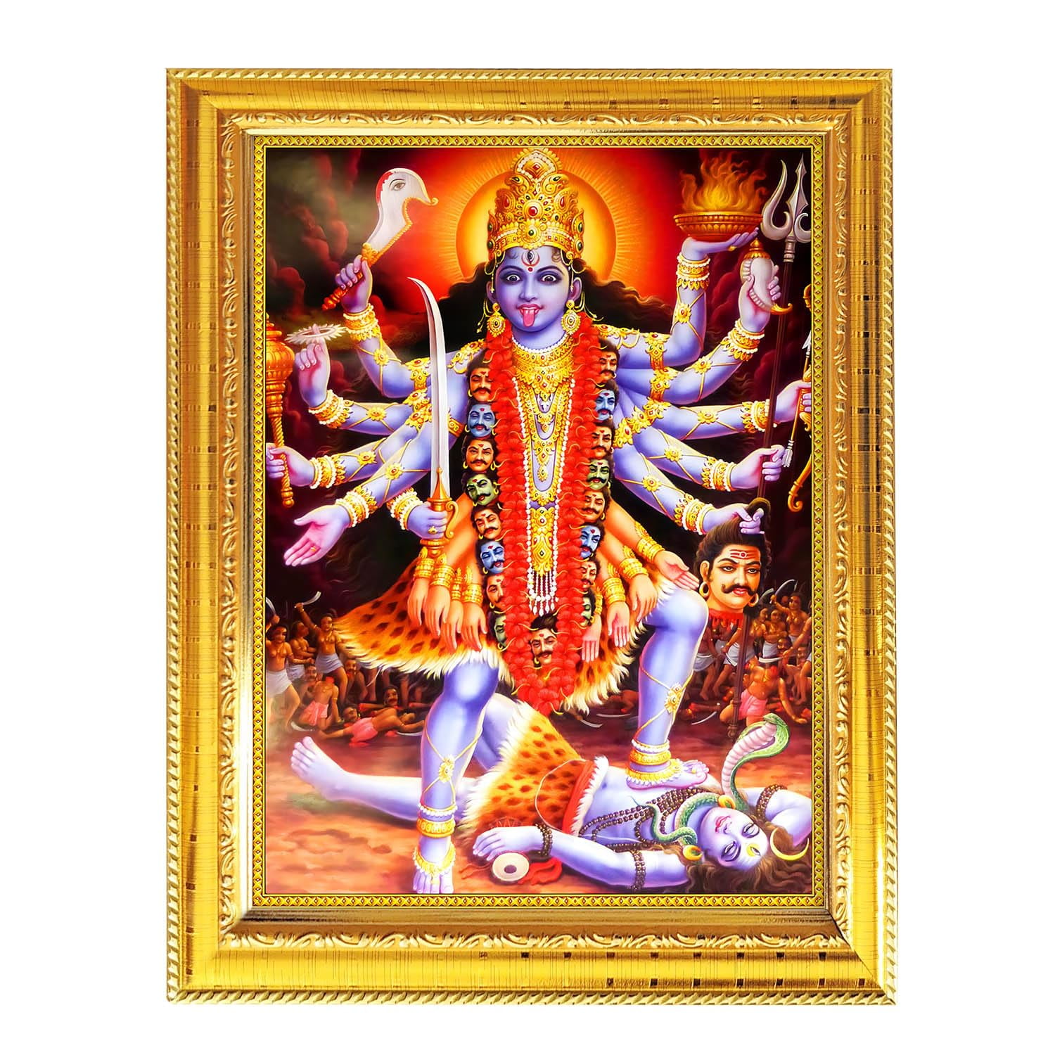 Maa Kali Standing on Lord Shiva Indian God Golden Photo Frames Wall ...
