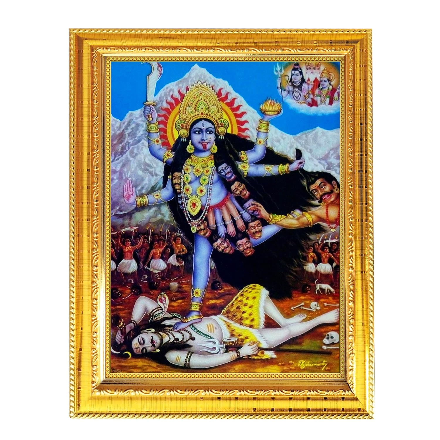 Maa Kali Standing on Lord Shiva Indian God Photo With Golden Frames ...
