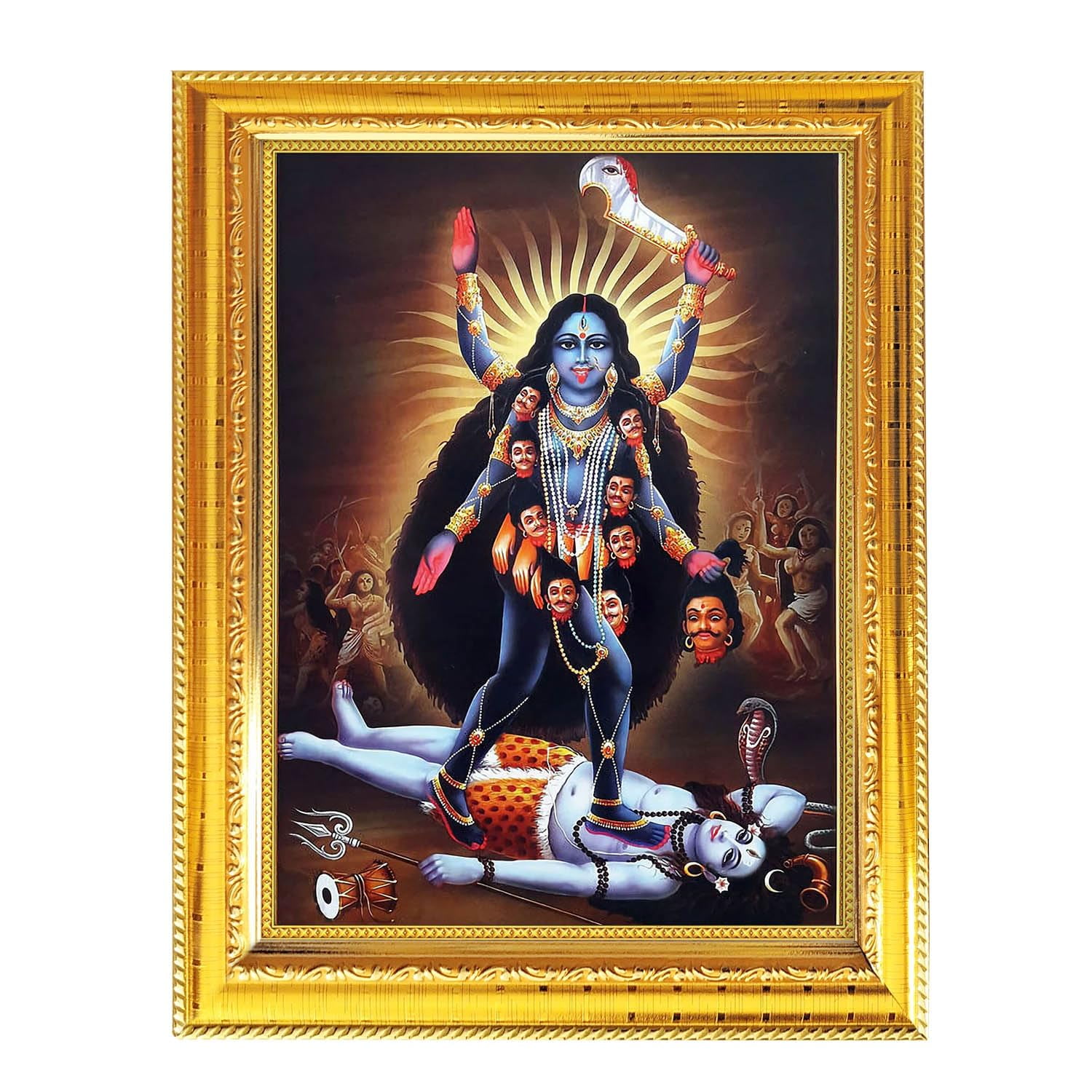 Maa Kali Standing on Lord Shiva Indian God Photo With Golden Frames ...