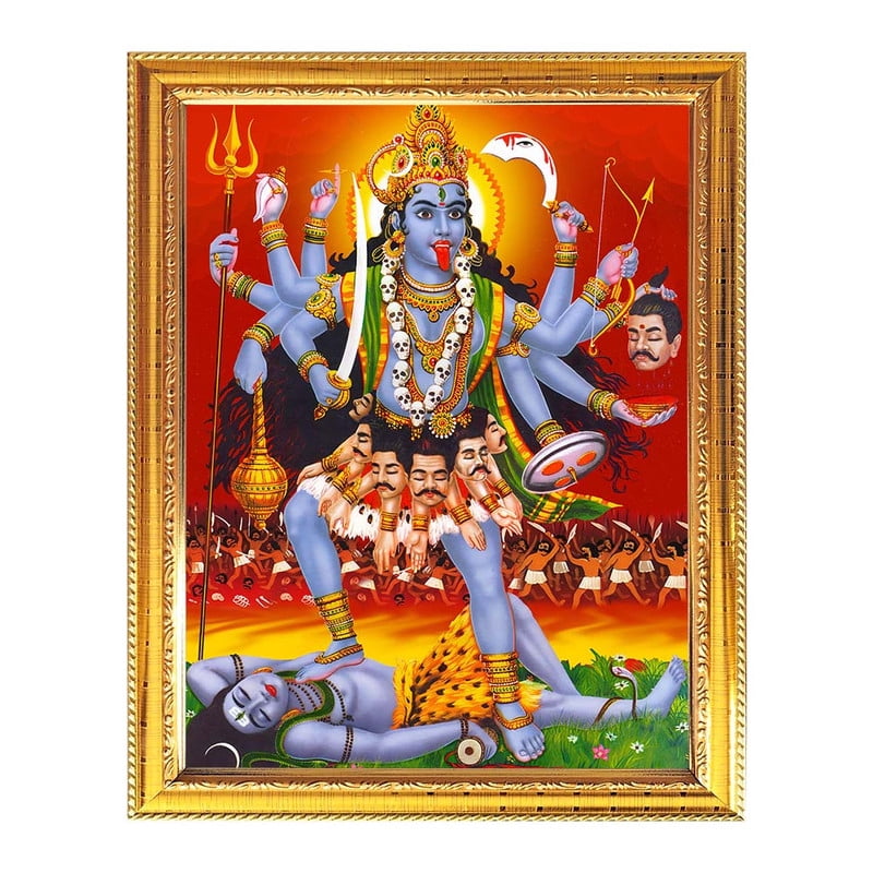 Maa Kalika Indian God Photo With Golden Frames for Pooja And Wall Gift ...