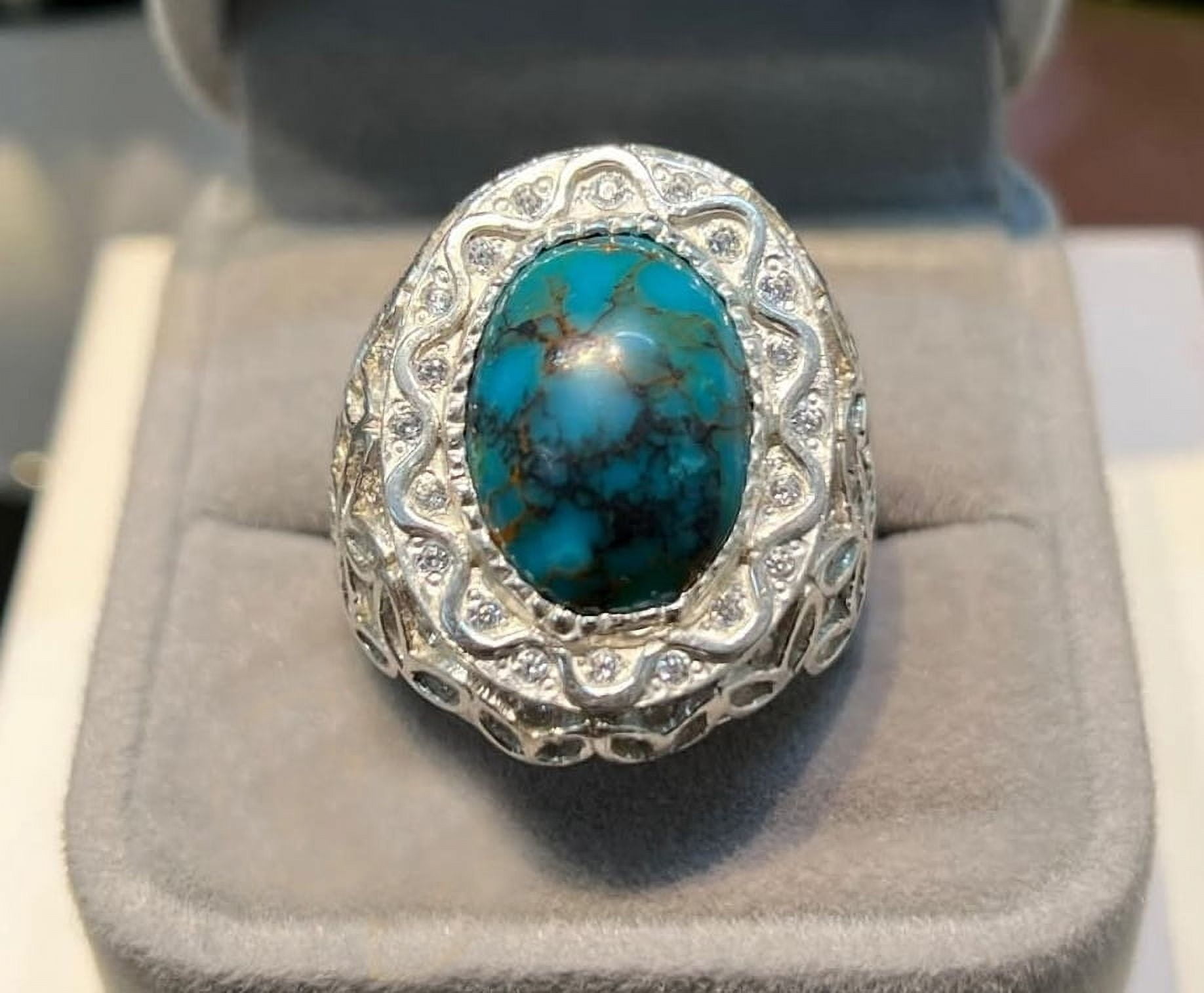 Maa Karni Natural Turquoise Stone ring Feroza ring for men High quality robin Blue Old Feroza ...