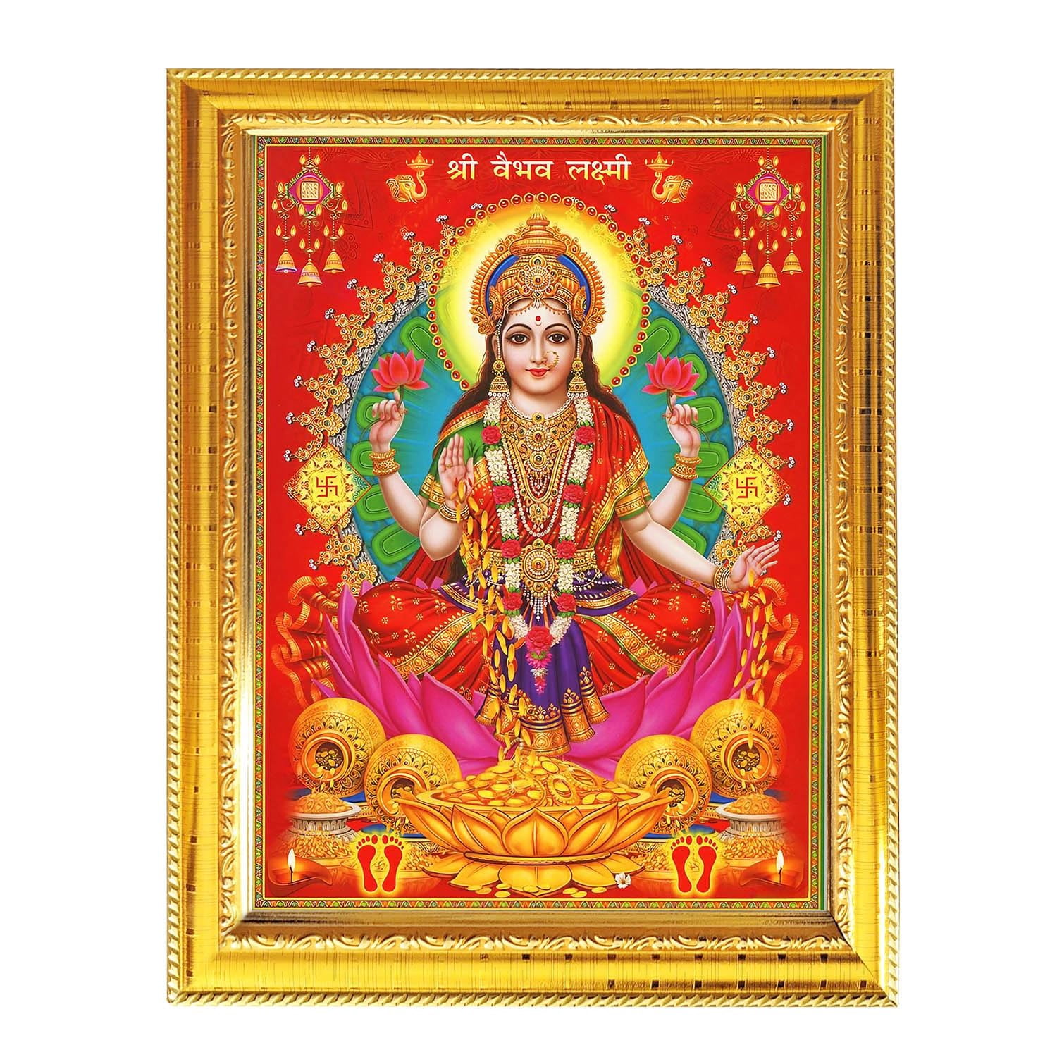 Maa Lakshmi God Photo With Golden Frames Wall Mount Table Decor 8.3X6.5 ...