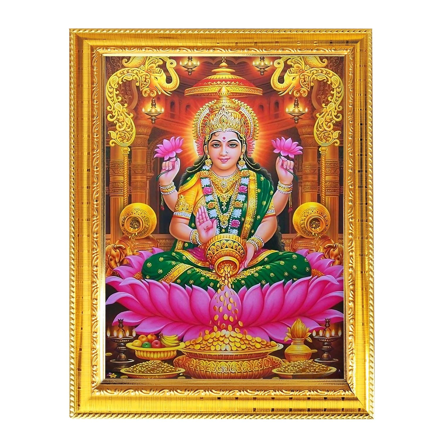 Maa Lakshmi Indian God Photo With Golden Frames Wall Table 8.3X6.5 ...