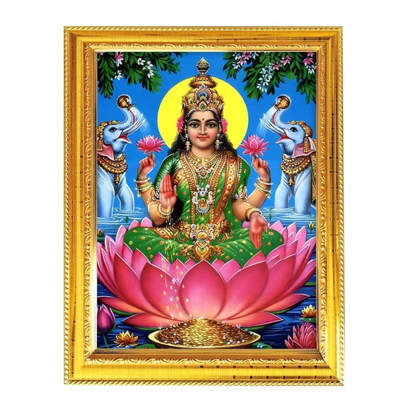 Maa Lakshmi/Laxmi Maa God Photo With Golden Frames Wall Table 8.3X6.5 ...