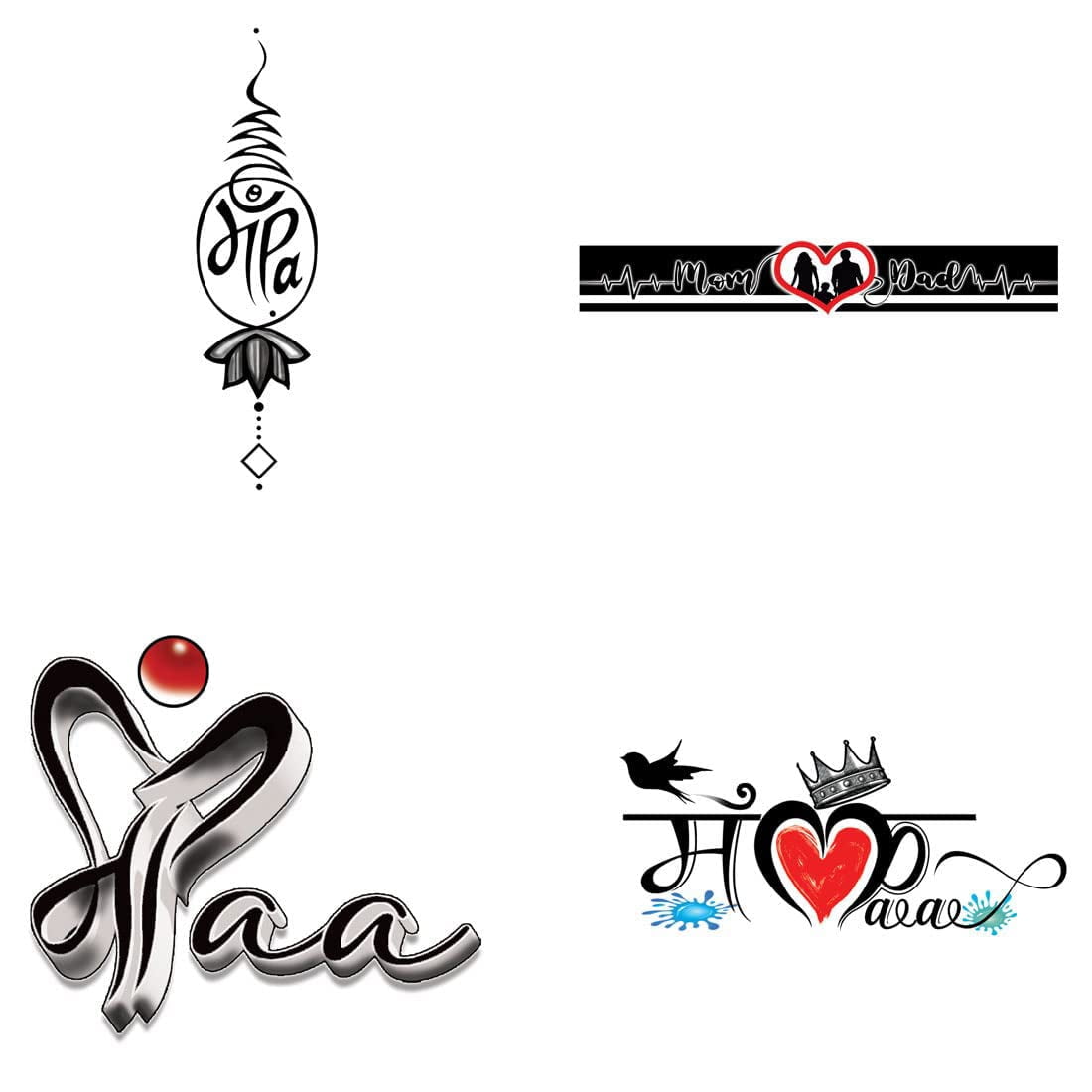 Maa Paa Combo Design Pack Of 4 Tattoo Waterproof Men and Women ...