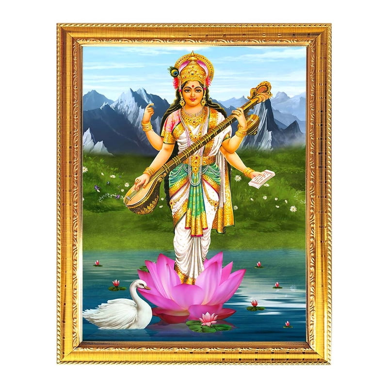 Maa Savitri Indian God Photo With Golden Frames for Pooja And Wall Gift ...