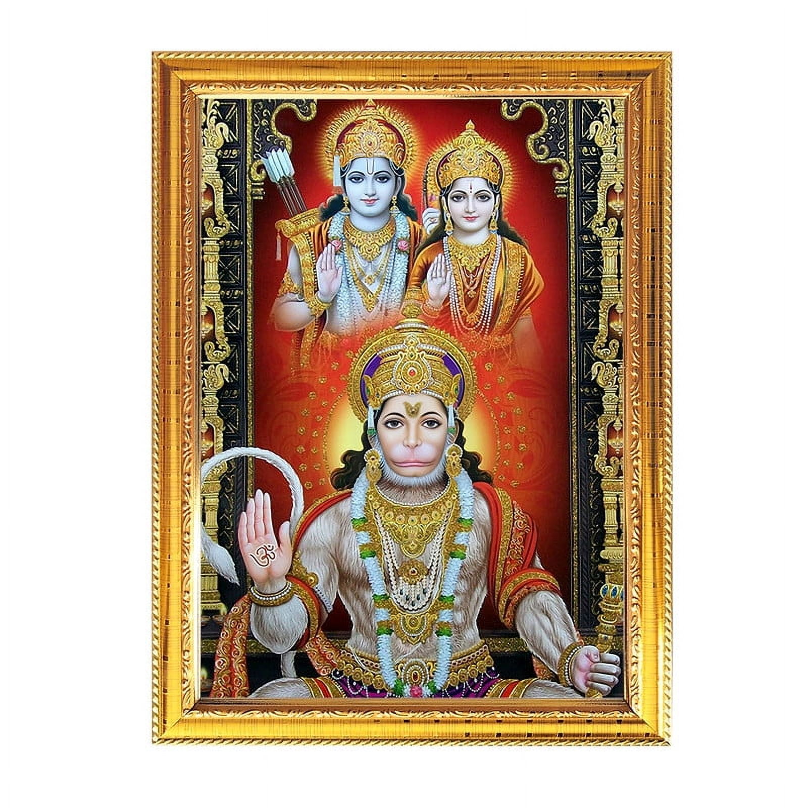 Maa Sita with Ram Ji and Hanuman Ji Golden Photo Frame for Pooja Indian ...