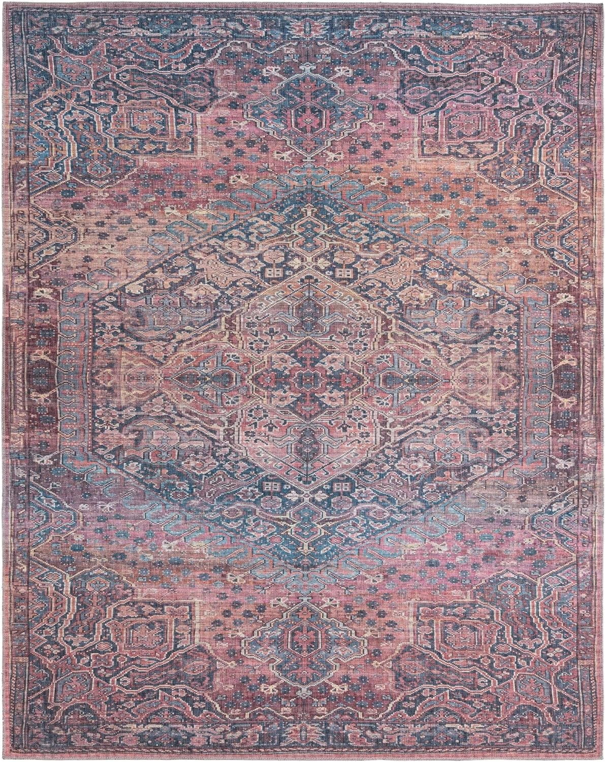 Maahru Collection Washable Rug – 8' x 10' Rust Red Low-Pile Rug Perfect ...