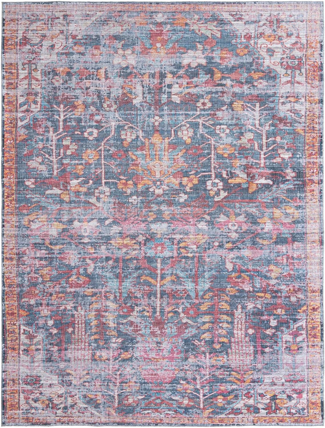 Maahru Collection Washable Rug – 9' x 12' Bluel Low-Pile Rug Perfect ...