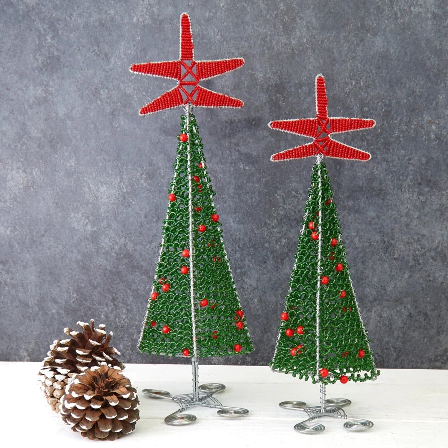 Maasai Beads Decorative Tabletop Christmas Tree Set of 2 - Walmart.com