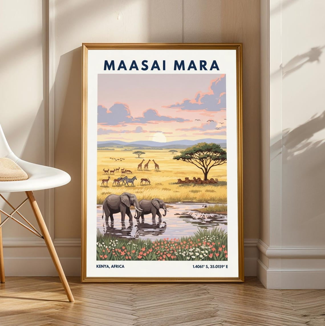 Maasai Mara Safari Art Print: Vintage African Wildlife Landscape ...