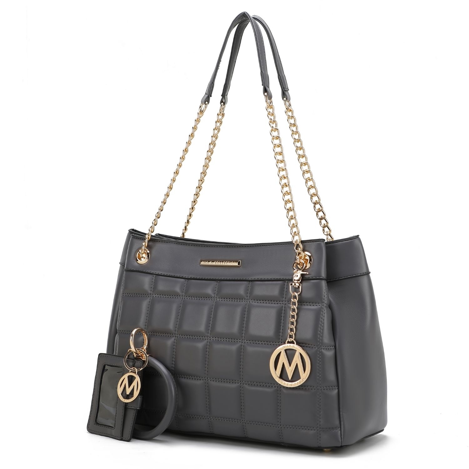 Mabel Quilted Vegan Leather Womens shoulder Bag with Bracelet Keychain ...