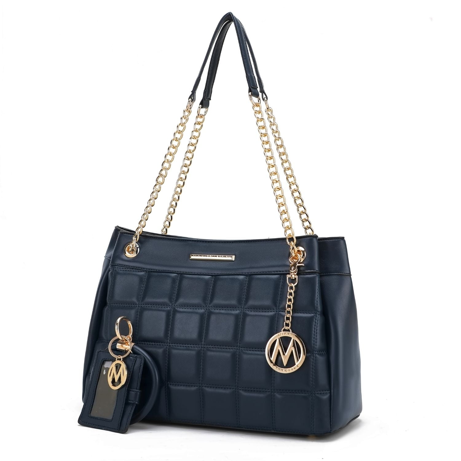 Mabel Quilted Vegan Leather Womens shoulder Bag with Bracelet Keychain ...