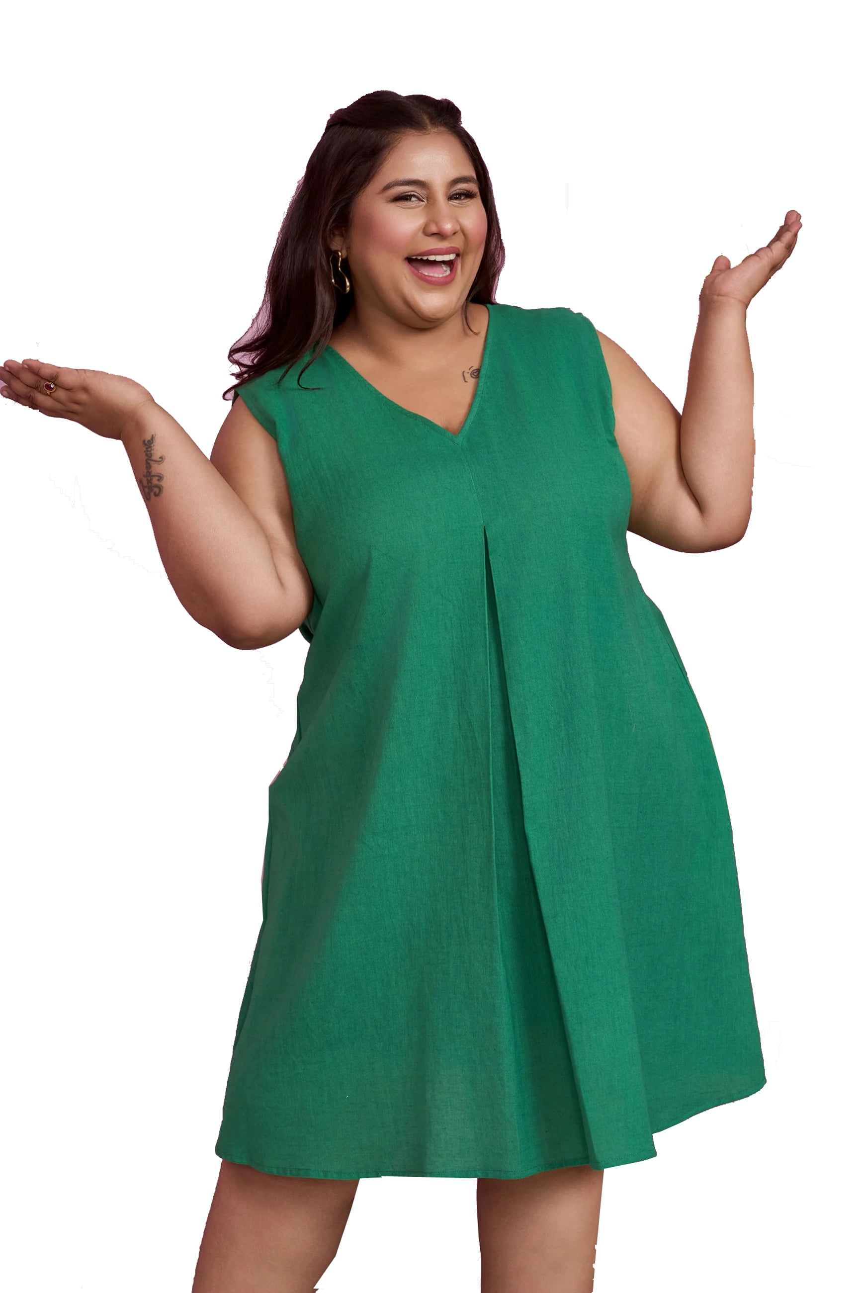Mac Arthur Emerald Green Center-Pleated Linen Short Dress - Walmart.com
