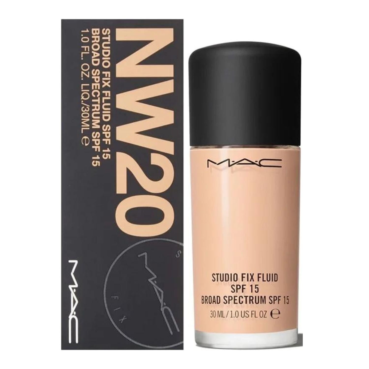 Long-wear MAC Studio Fix Fluid SPF 15 NW20 Makeup Foundation, 1 oz ...