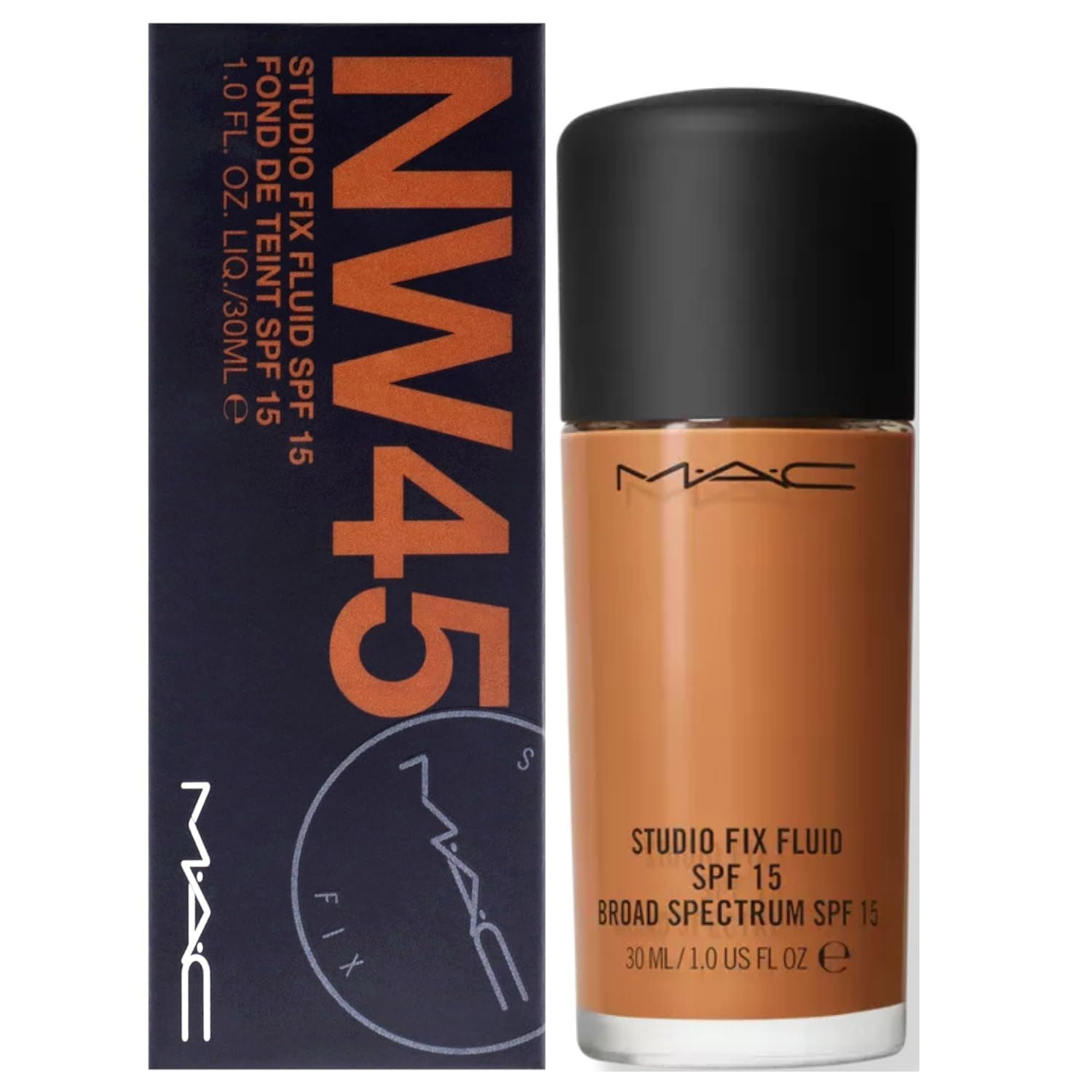 MAC Longwear Makeup Studio Fix Fluid SPF 15 NW45 Foundation 1 oz ...