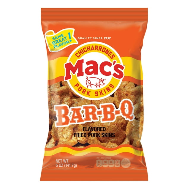 Mac's Original BBQ Flavored Chicharrones Crispy Pork Rinds, 5 oz Bag ...