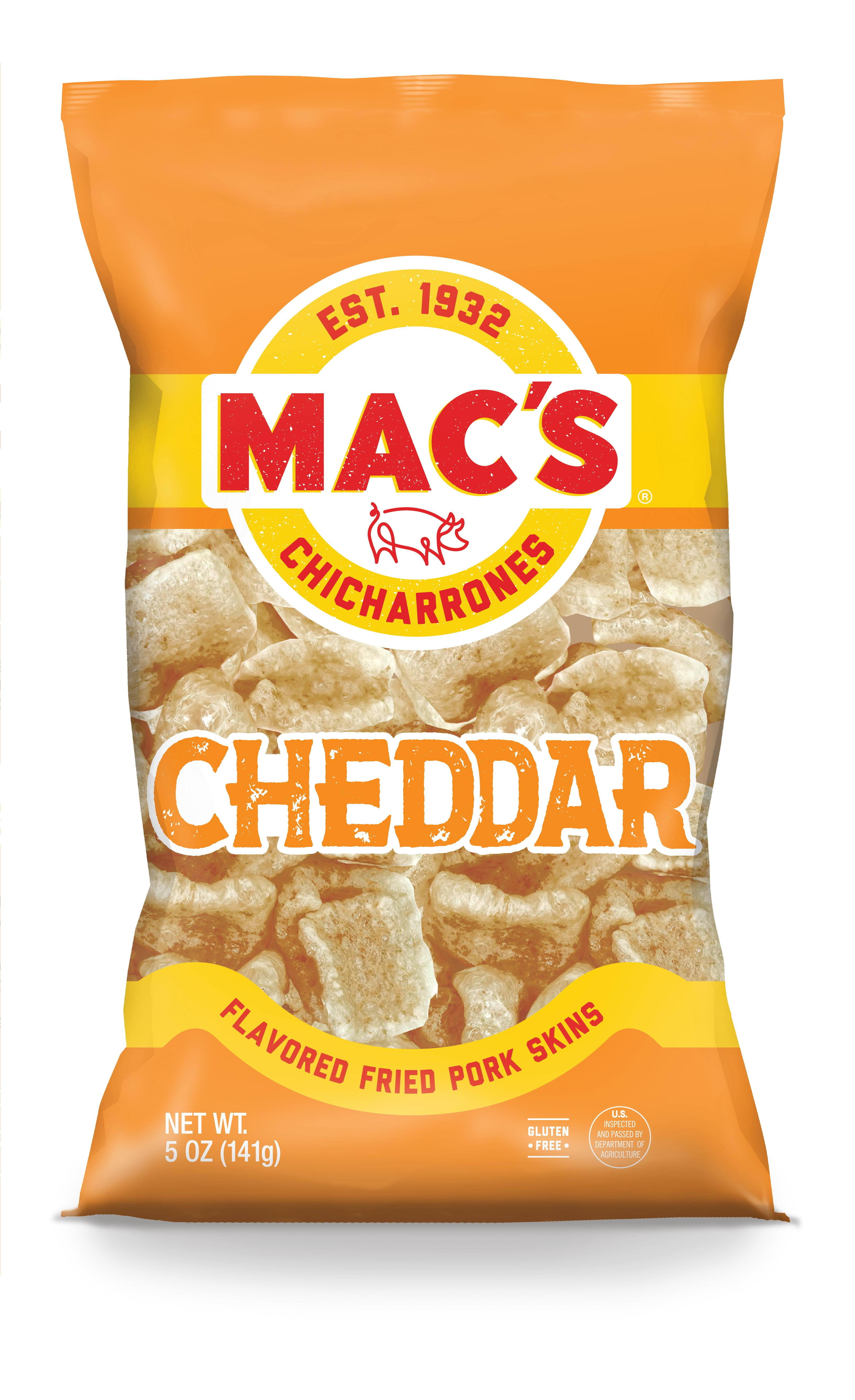 Mac's Chicharrones Cheddar Flavored Crispy Fried Pork Skins, 5 oz Bag ...