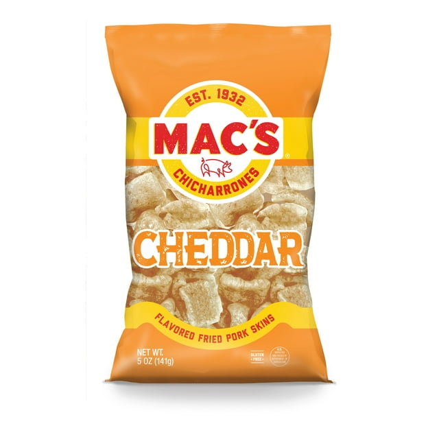 Mac's Chicharrones Cheddar Flavored Crispy Fried Pork Skins, 5 oz Bag ...
