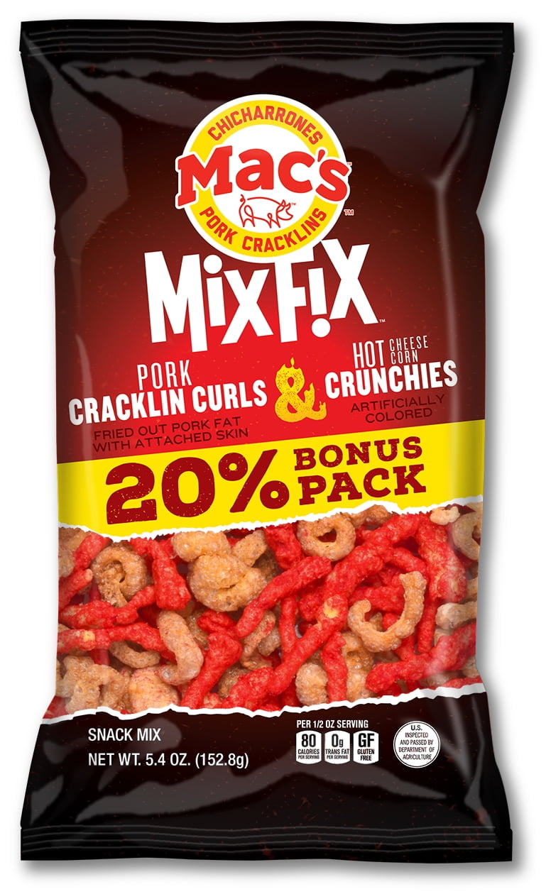 Mac's Mix Fix Pork Cracklin Curls & Hot Crunchies 20% Bonus Pack, 5.4 ...