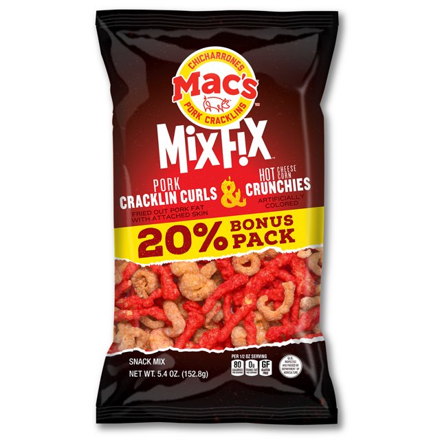 Mac's Mix Fix Pork Cracklin Curls & Hot Crunchies 20% Bonus Pack, 5.4 ...