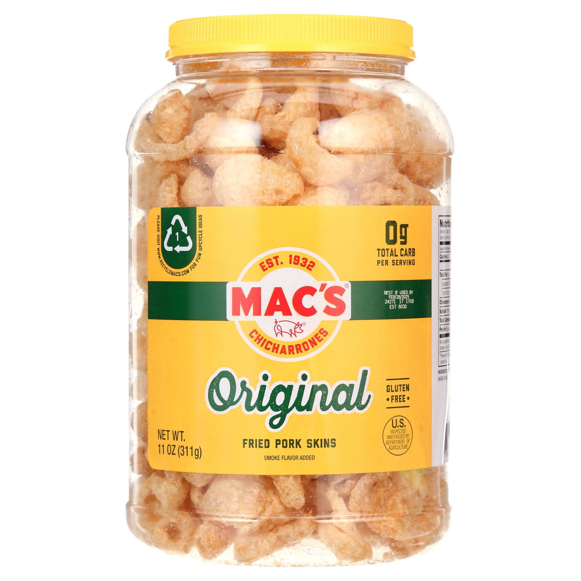 Macs Fried Pork Skins 11oz Barrel for Breakroom Snacks - Walmart ...
