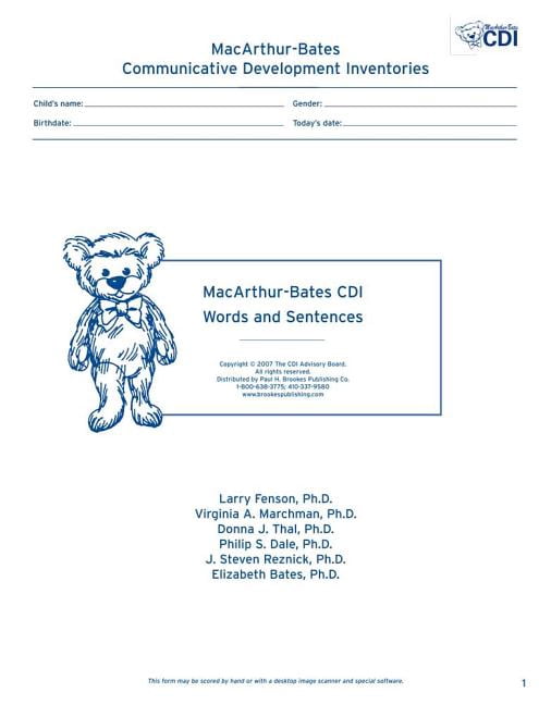 MacArthur-Bates Communicative Development Inventories (CDI) Words and ...