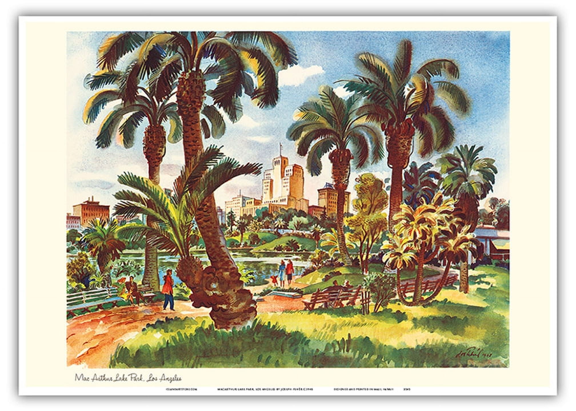 MacArthur Park Lake Los Angeles - United Air Lines - Vintage Airline ...