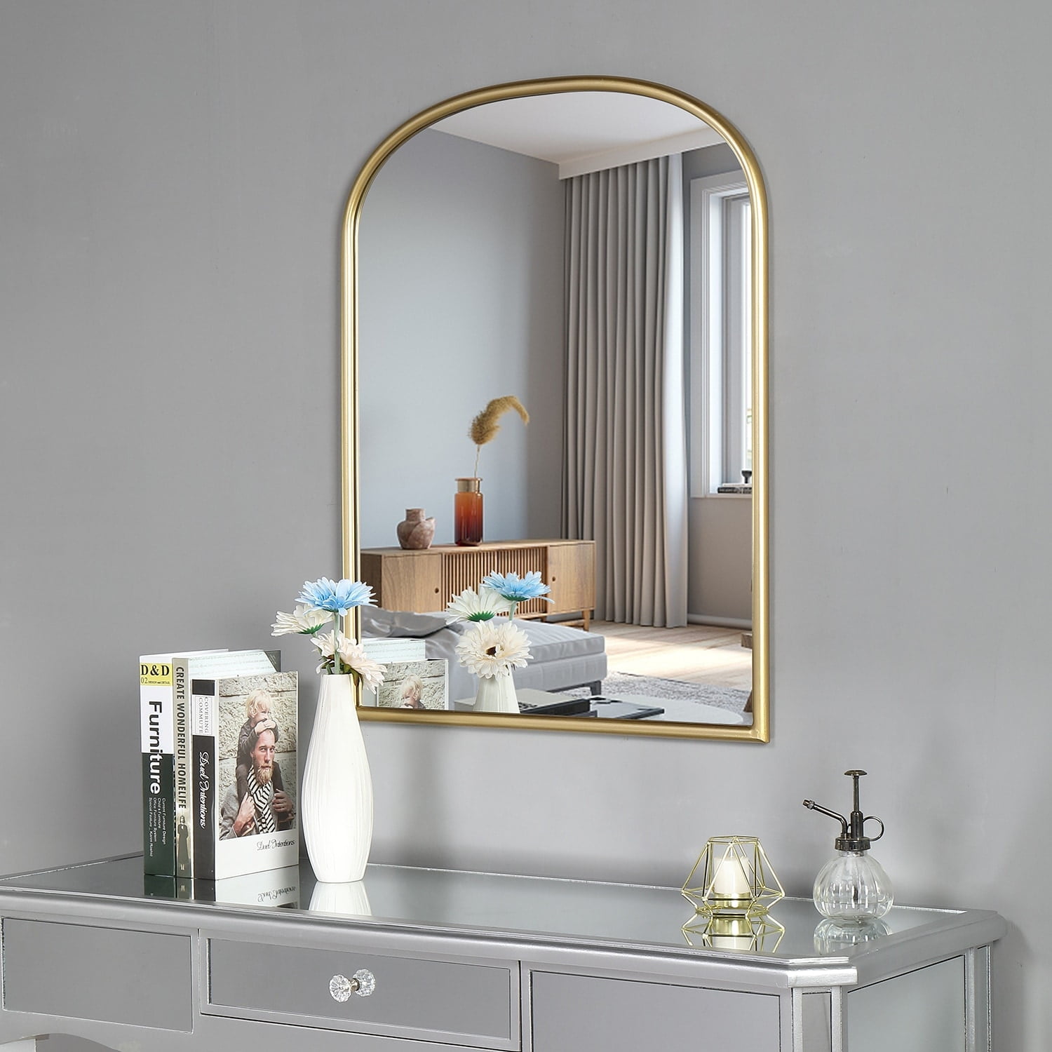 MacLuu Arch Metal Wall Mirror 24" x 30.75" - Arch Round-Gold - Walmart ...