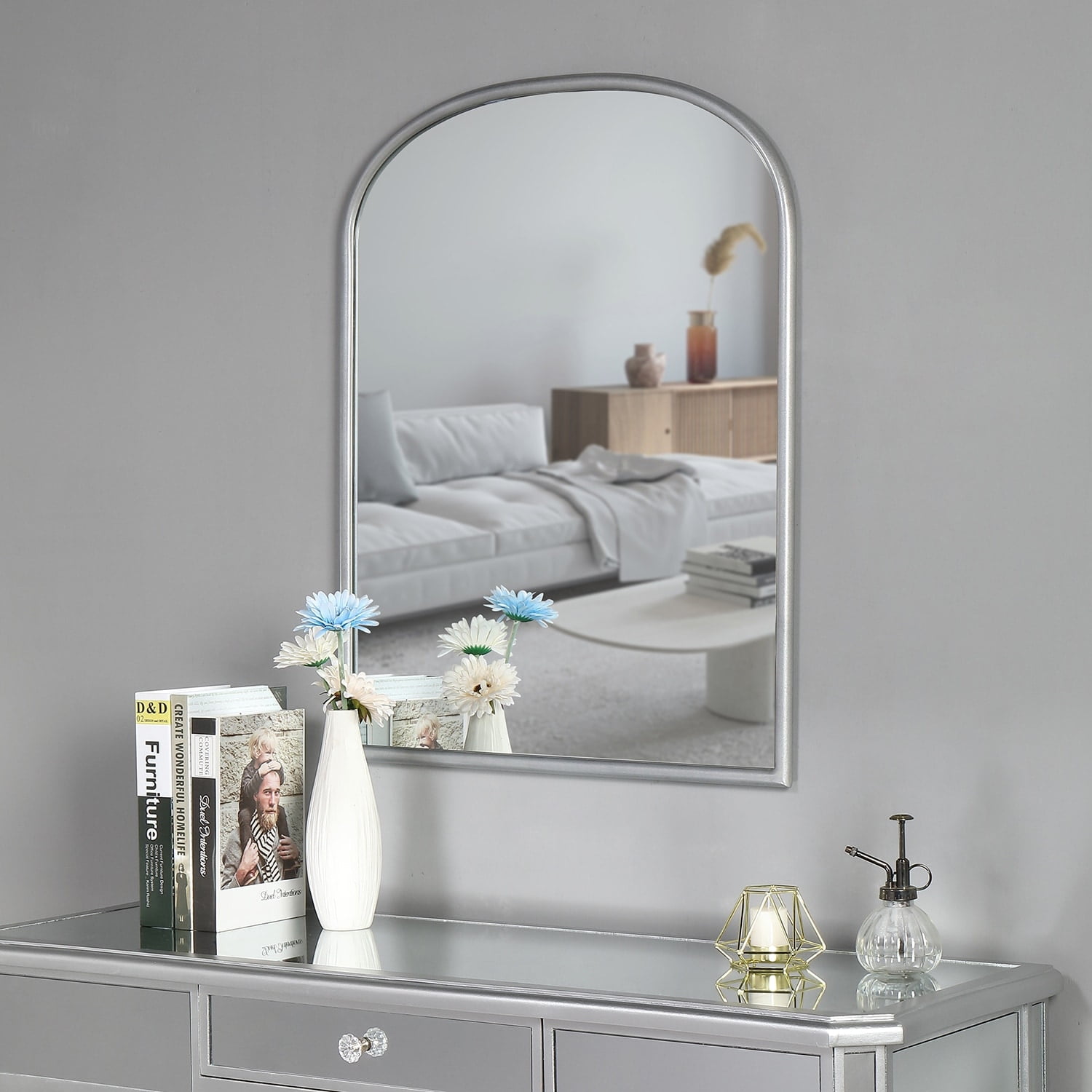 MacLuu Arch Metal Wall Mirror 24" x 30.75" - Arch Round-Silver ...