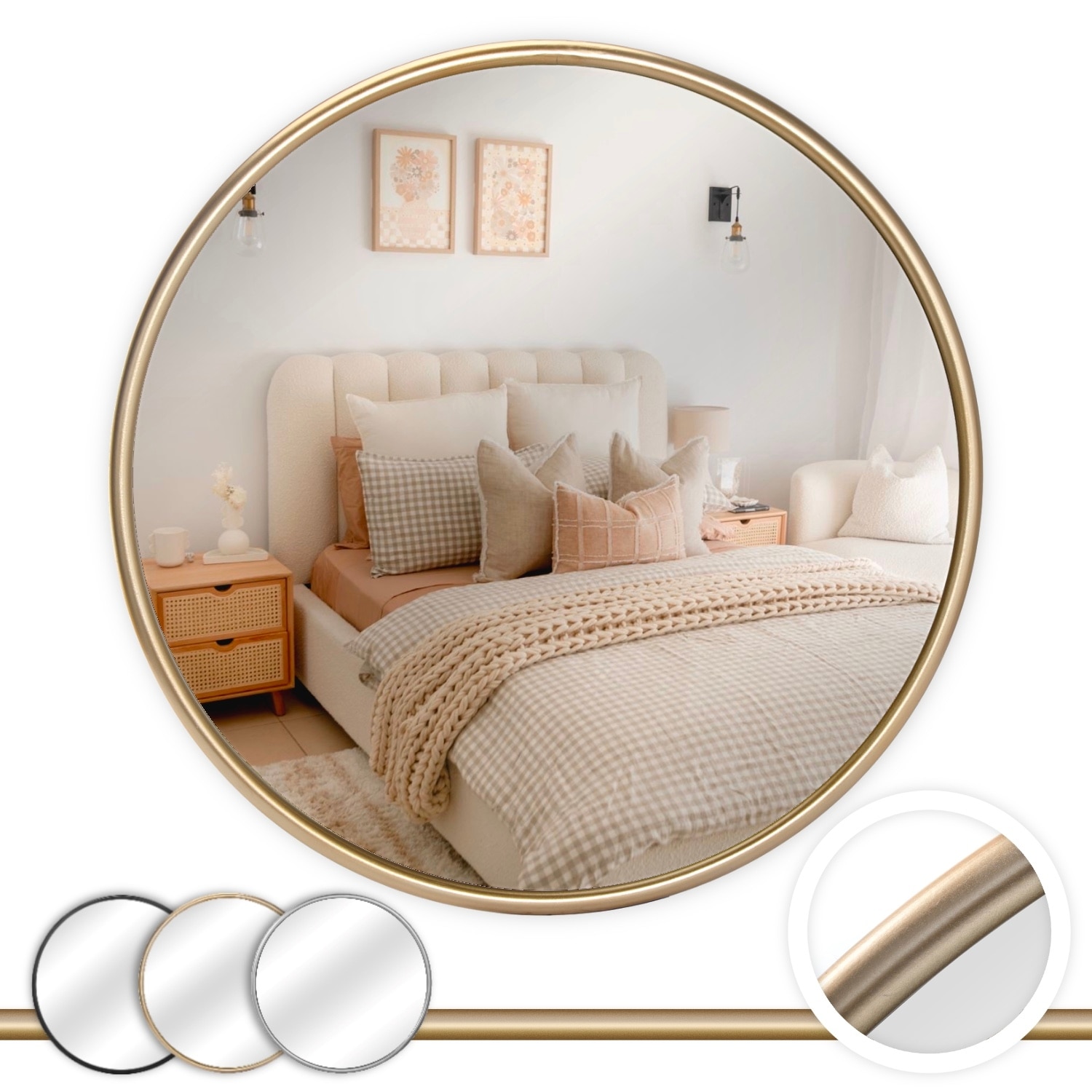 MacLuu Basic Round Metal Wall Mirror 24" x 24" - Gold - Walmart.com