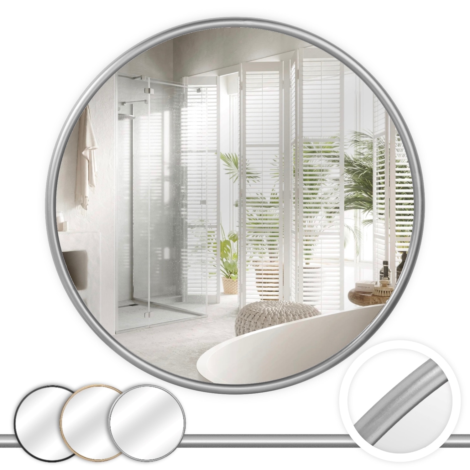 MacLuu Basic Round Metal Wall Mirror 24" x 24" - Silver - Walmart.com