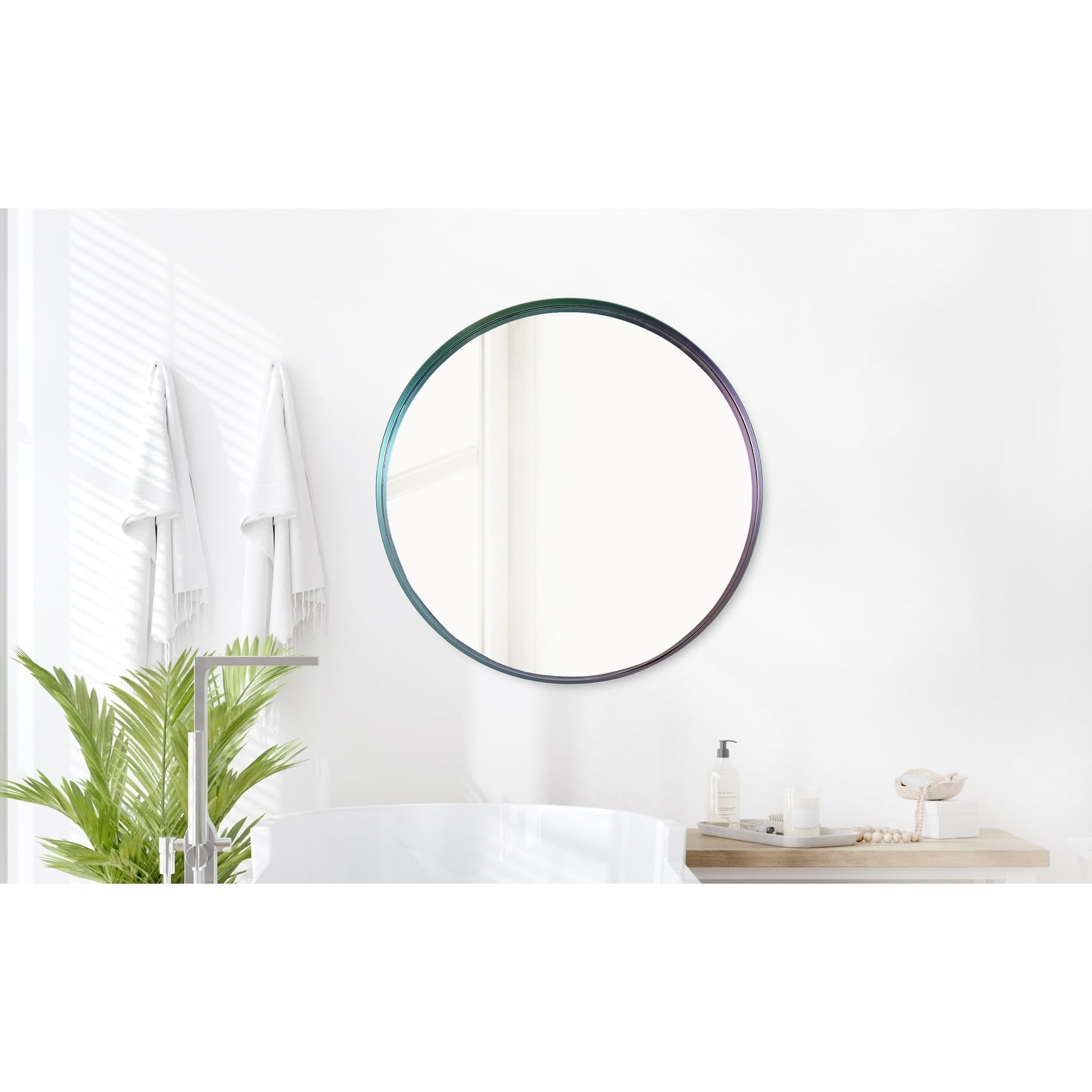 MacLuu Iridescent Stainless Steel Round Wall Mirror - 20" x 20 ...