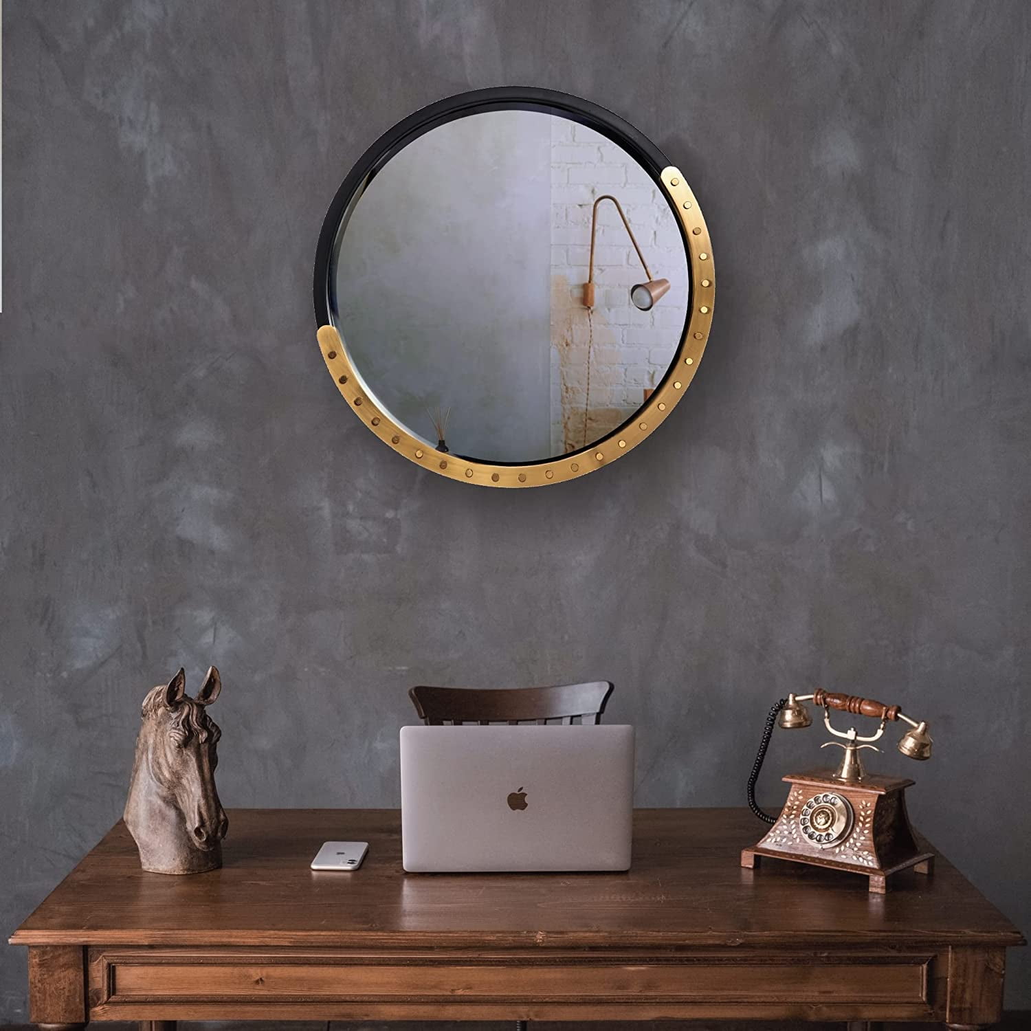 MacLuu 23.6" Gold Bathroom Wall Mirror with Industrial Metal Frame ...