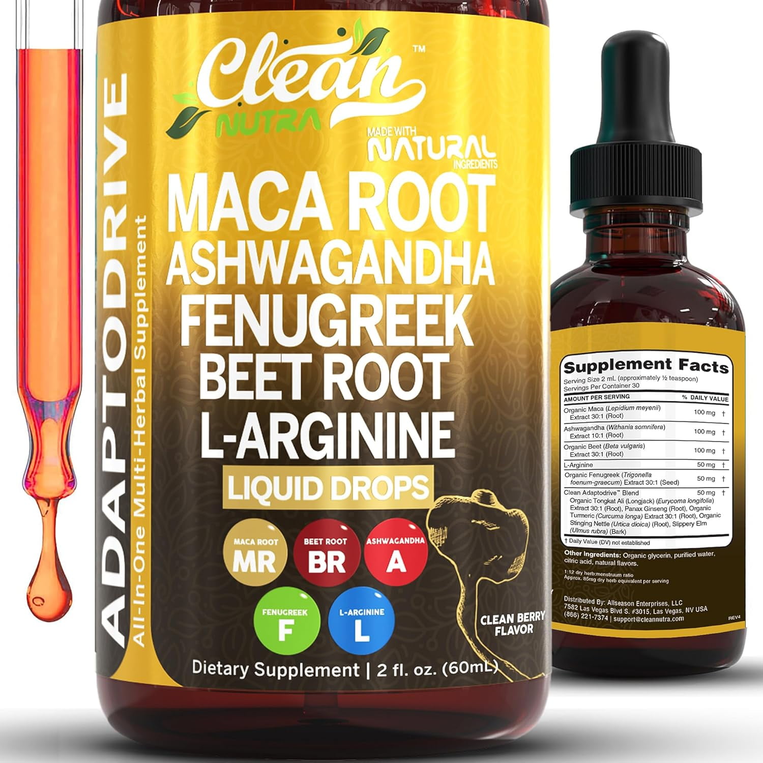 Clean Nutraceuticals Maca Root Liquid Drops, Ashwagandha, Fenugreek ...