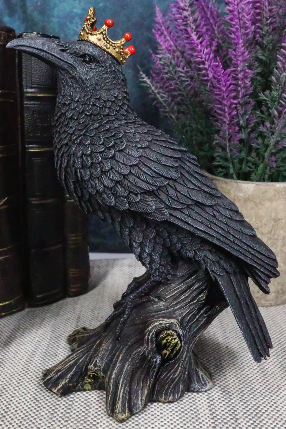 Macabre Gothic Royal Crowned Raven King Perching On Tree Stump Figurine ...