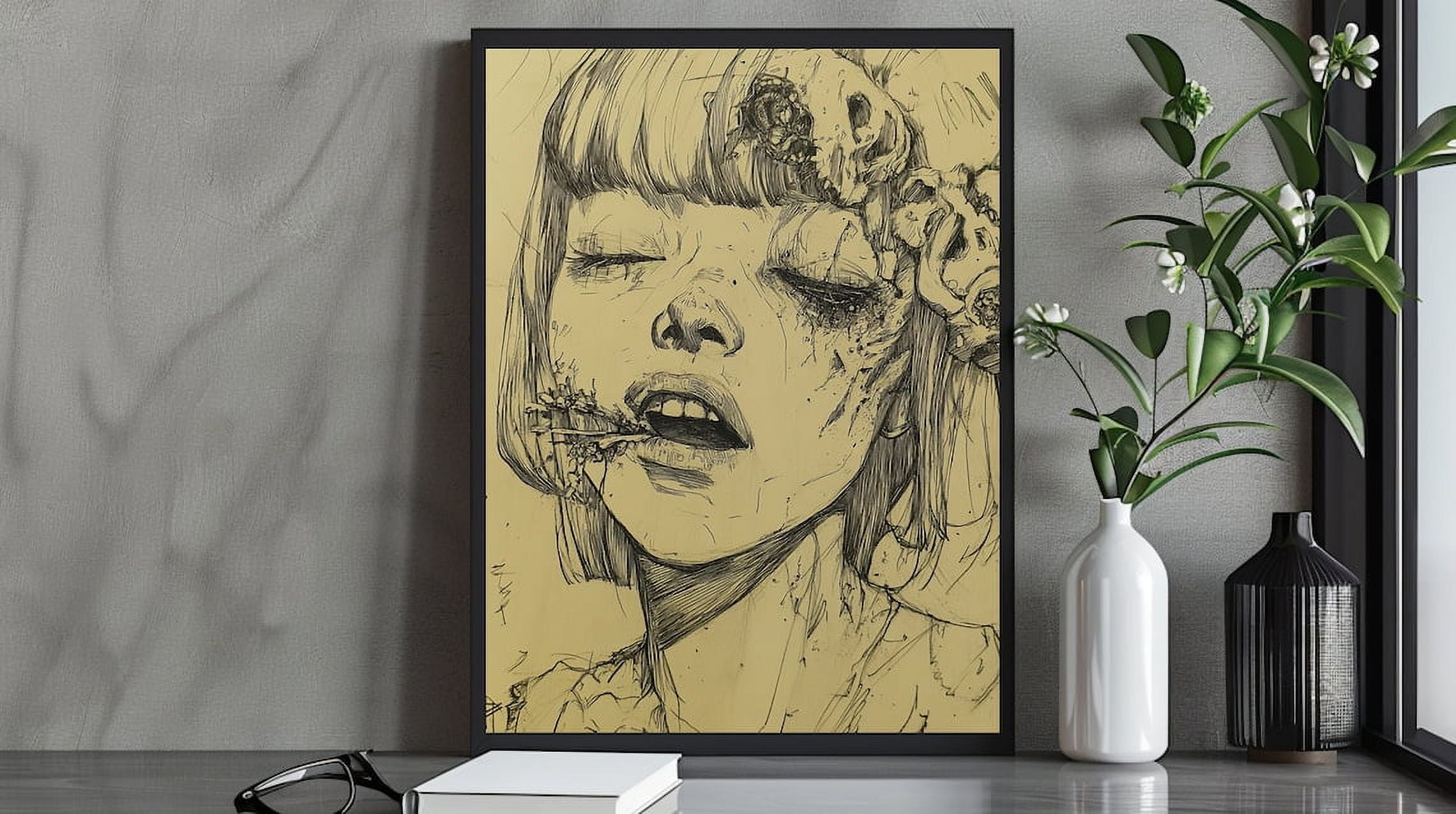 Macabre Portrait Of A Girl, Dark Aesthetic Line Art, Horror-Inspired ...
