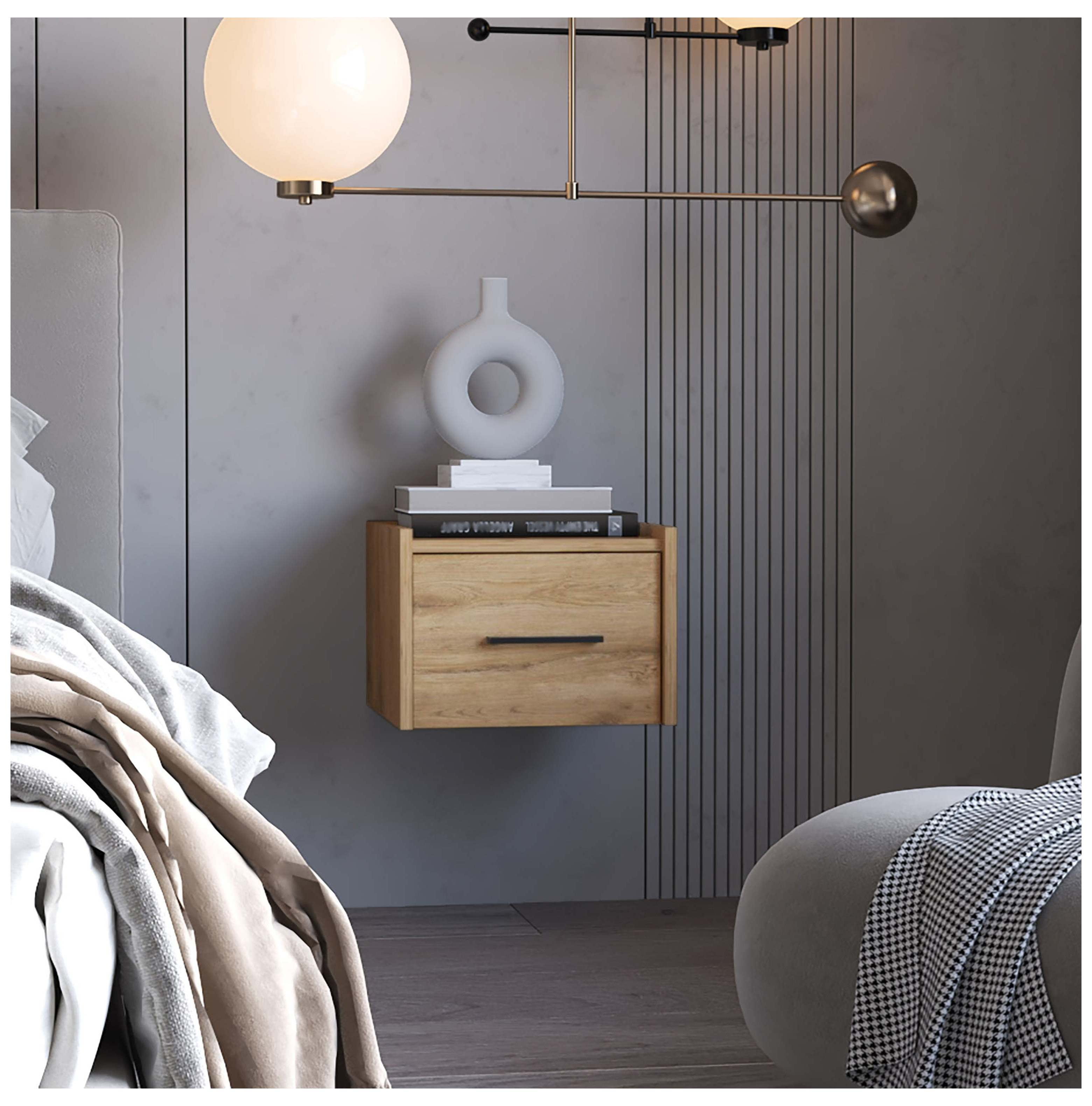Macadamia Floating Nightstand - Wall Mounted Bedside Table with Drawer ...