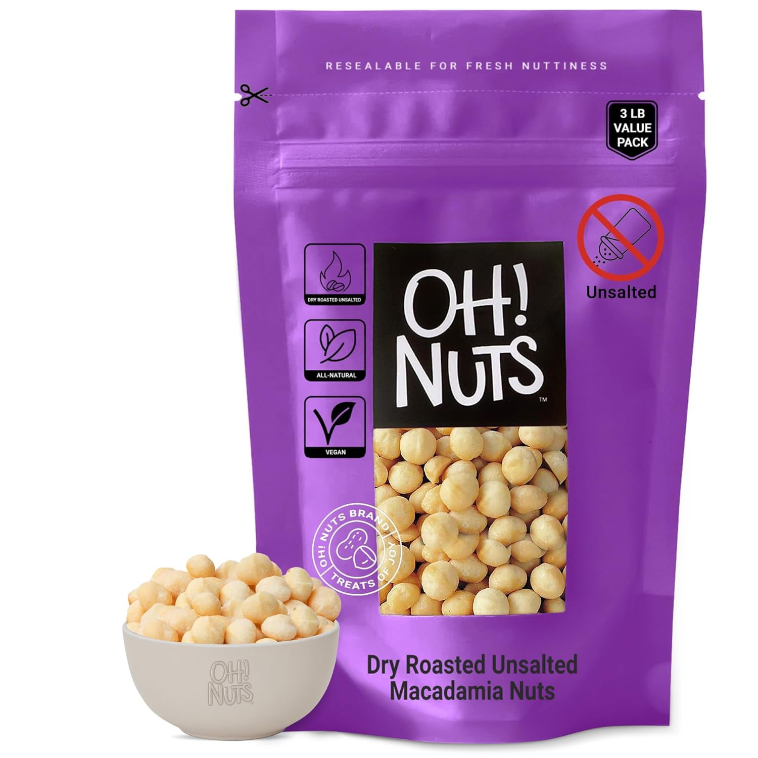 Macadamia Nuts - Dry Roasted Unsalted | Gluten-Free, All-Natural ...