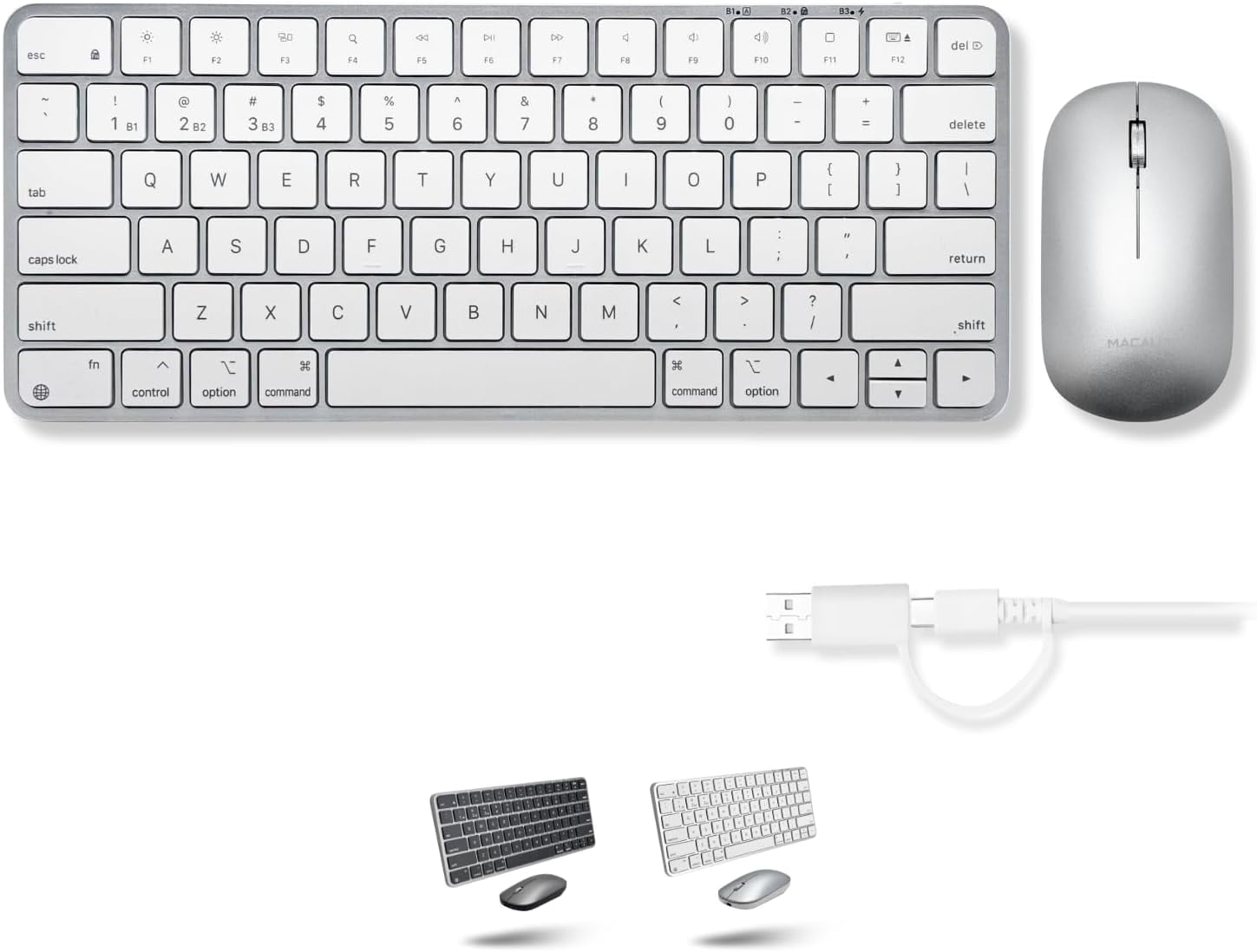 Macally Apple Wireless Keyboard and Mouse for Mac - Dual Mode (Bluetooth + Wired) - Multi-Device ...