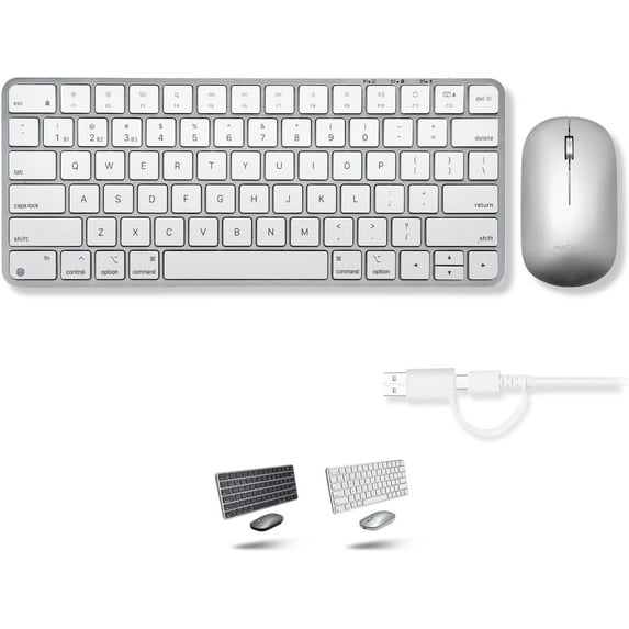 Macally Apple Wireless Keyboard and Mouse for Mac - Dual Mode (Bluetooth + Wired) - Multi-Device ...