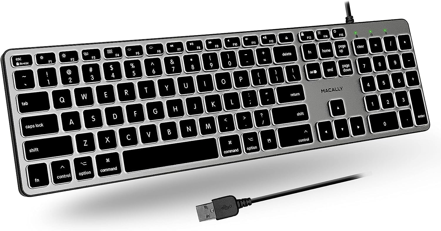 Macally Backlit Mac Keyboard Wired - Quiet, Sleek, and Functional - 3 ...