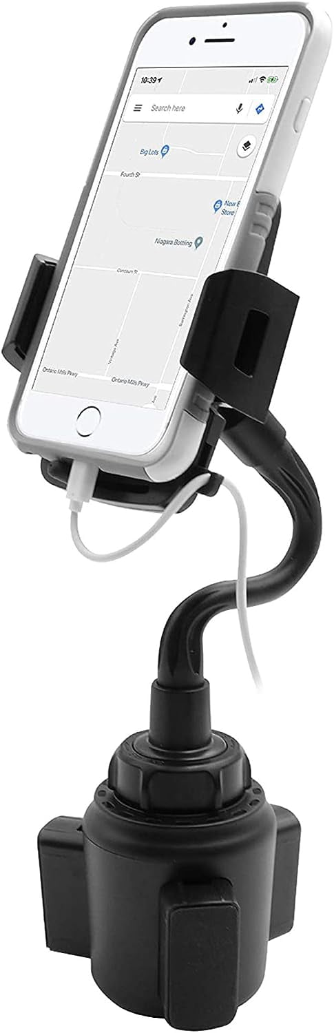 Macally Car Cup Holder Phone Mount - Adjustable 5" Gooseneck with Cable ...